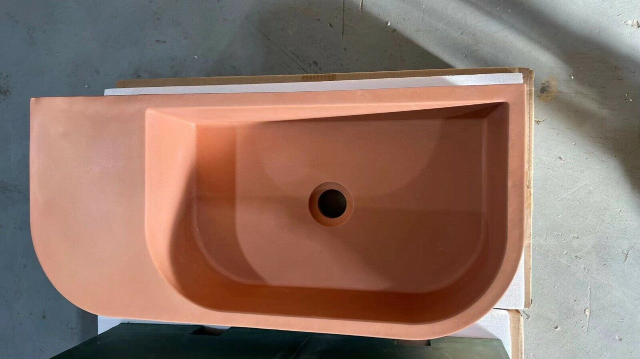 New Concrete Cement Wash Basin Counter Top Matte Clay Red Wall Hung Ba